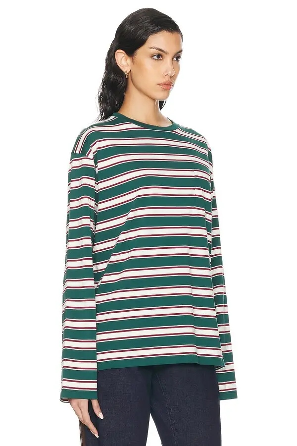 Miu Miu Long Sleeve Shirt In Dark Green - Verde Bianco & Cognac